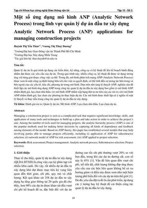 Pdf Một Số ứng Dụng Mô Hình Anp Analytic Network Process Trong Lĩnh Vực Quản Lý Dự án đầu Tư