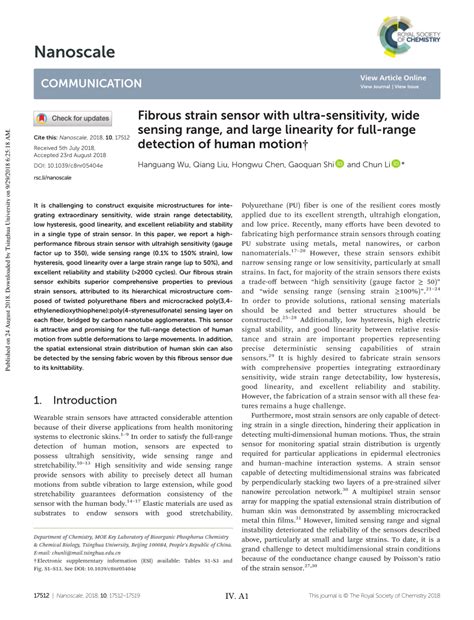 Pdf Fibrous Strain Sensor With Ultra Sensitivity Wide Sensing Range