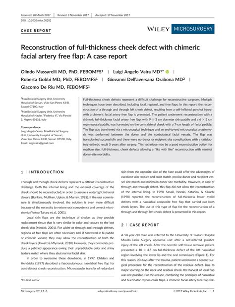 Pdf Reconstruction Of Full Thickness Cheek Defect With Chimeric