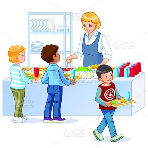 儿童绘画插图卡通茶水间矢量重返校园分离着色午餐吃购买素材 花瓣网