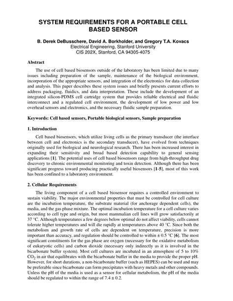 Pdf System Requirements For A Portable Cell Based Sensor