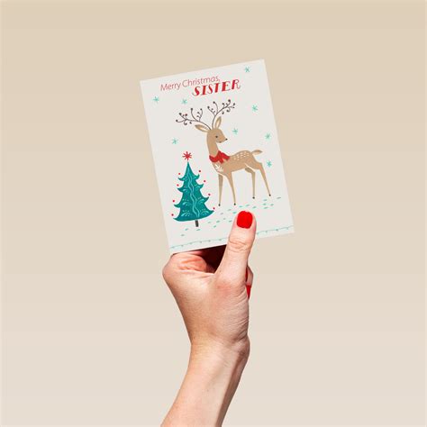 Personalised Reindeer Tree Christmas Card For Sister Hallmark