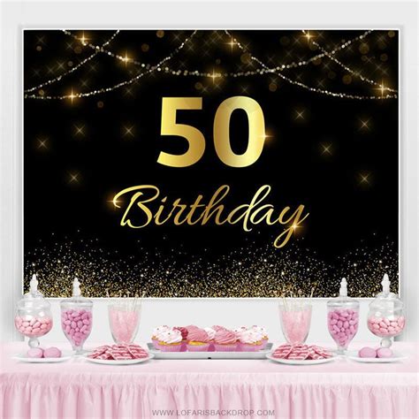 Gold Glitter Black Bokeh 50th Birthday Party Backdrop 50th Birthday