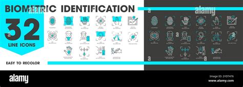 Biometric Identification Recognition And Verification Line Icons Vector Outline Face And