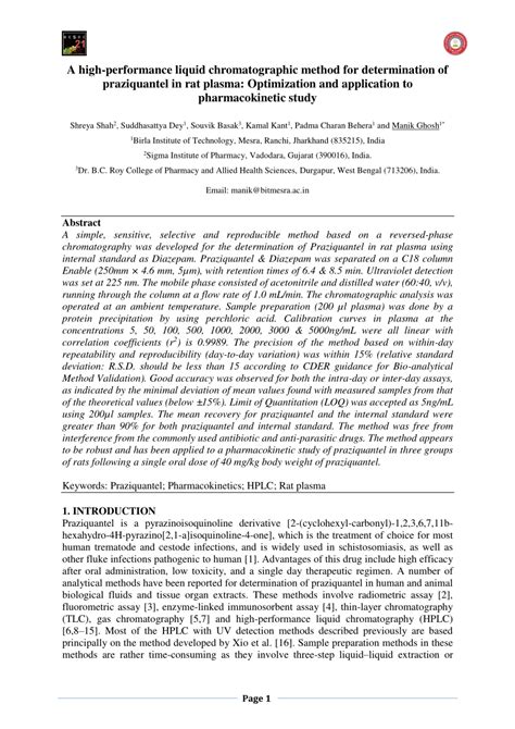 Pdf A High Performance Liquid Chromatographic Method For
