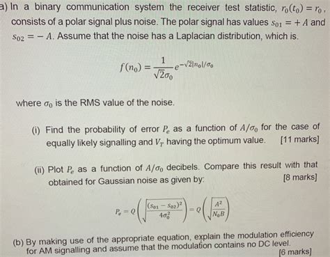 A In A Binary Communication System The Receiver Test