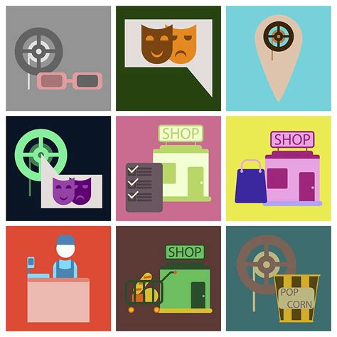 تعيين الرموز المسطحة ناقلات السينما Eps Ai Uidownload