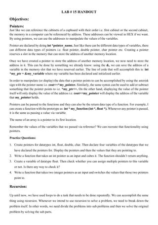 Handout 6 Pointers And Recursion In C PDF