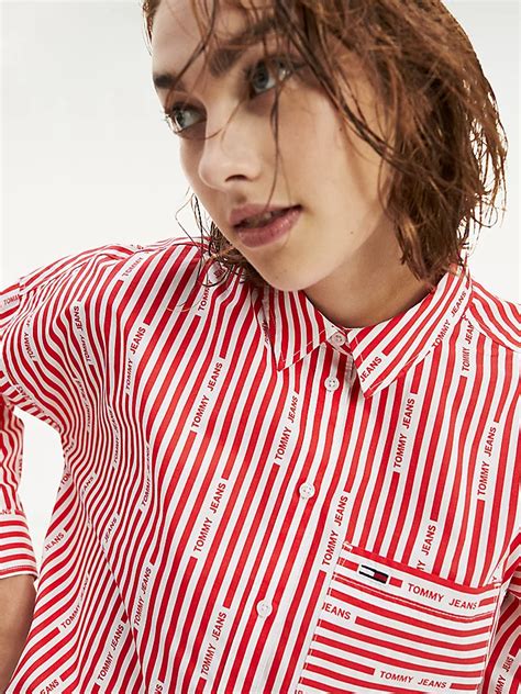 Gestreifte Cropped Fit Bluse Rot Tommy Hilfiger