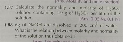 Ans Molality And Mole Fraction 187 Calculate The Normality And Molari