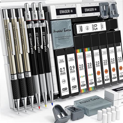 Four Candies 25 Teiliges Kunst Druckbleistift Set Mit Etui Metall