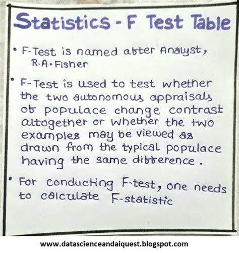 Data Science And AI Quest Infographic Revision Short Note On F Test