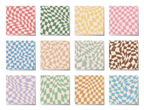 Premium Vector Set Of Retro Groovy Wavy Psychedelic Checkerboard In