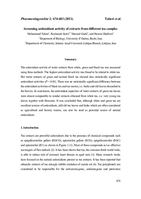 Pdf Screening Antioxidant Activity Of Extracts From Different Tea Samples
