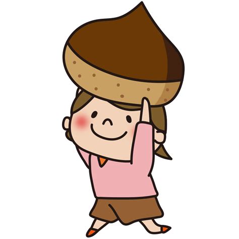 大きな栗を持っている子供（女の子）の無料 フリー イラスト かわいい手描きの無料素材「てがきっず」保育園・小学校・介護施設にぴったりの