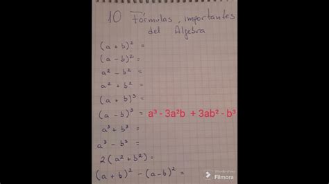 10 Fórmulas Básicas Del Álgebra Youtube