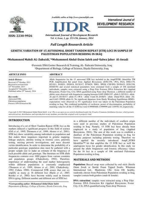 Pdf Genetic Variation Of 15 Autosomal Short Tandem Repeat Str Loci