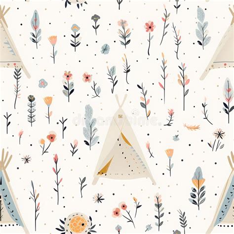 Seamless Pattern Of Boho Bohemian Style Wrapping Paper Pattern Stock