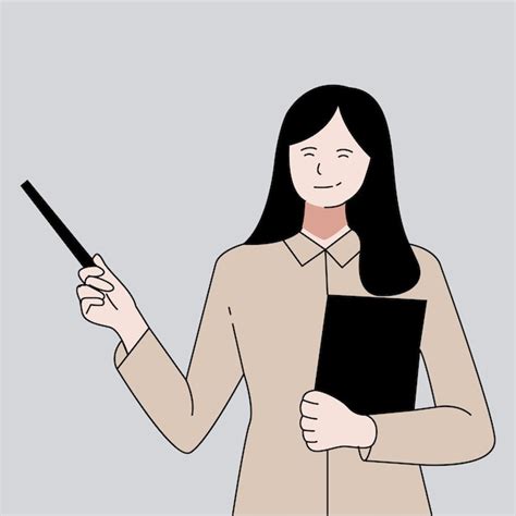 보드 평면 그림을 가리키는 여성 교사 프리미엄 벡터
