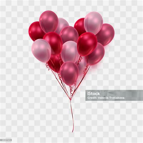 반사 신경과 빨간 리본이 있는 빨간색 분홍색 사실적인 풍선의 하트 카드 파티 디자인 전단지 포스터 장식 배너 웹 광고에 대 한 벡터 일러스트 레이 션 3차원 형태에 대한