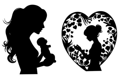 Una Silueta De Madre E Hija En Forma De Corazón Vector Premium