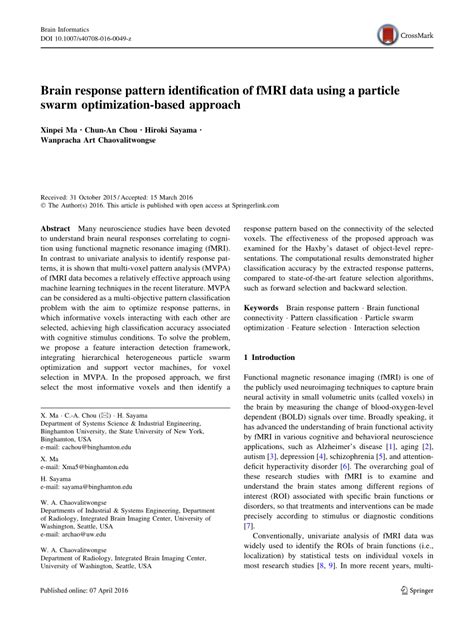 pdf brain response pattern identification of fmri data using a