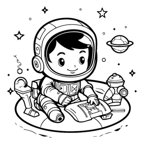El Lindo Niño Astronauta En El Espacio Ilustración Vectorial Libro Para