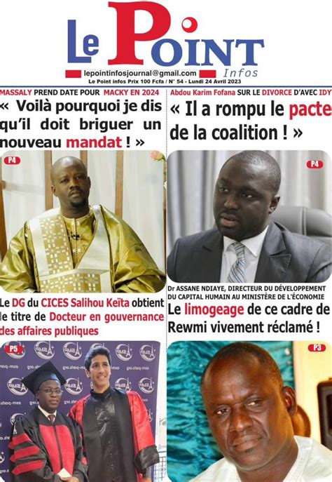 Une Des Journaux Du Lundi 24 Avril 2023