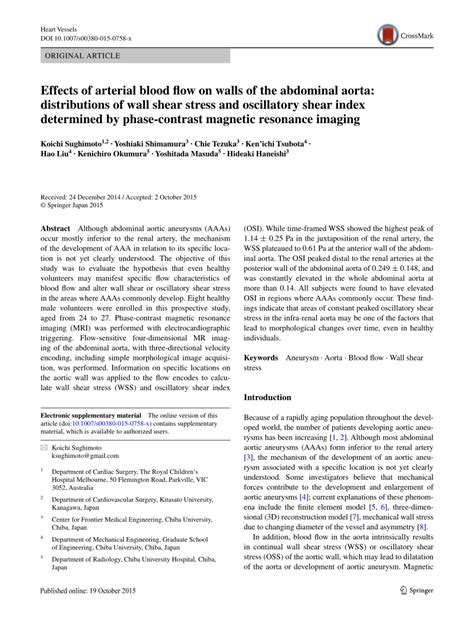 PDF Effects Of Arterial Blood Flow On Walls Of The Abdominal Aorta