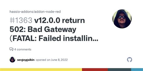 v12 0 0 return 502 bad gateway fatal failed installing system
