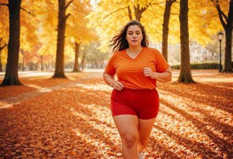 Plus Size Woman Running Outdoors Ai Generated Image