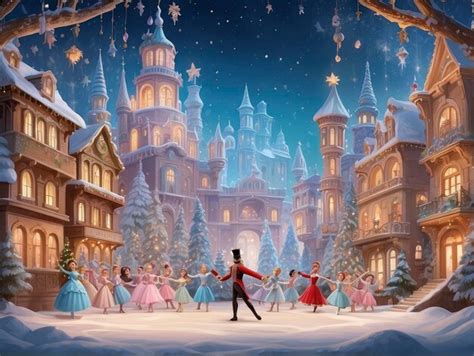 Premium Photo A Scene Of A Nutcracker And Dancers In A Snowy Town