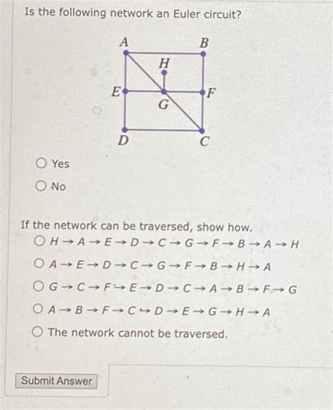 Solved Is The Following Network An Euler Circuit Yes No If Chegg