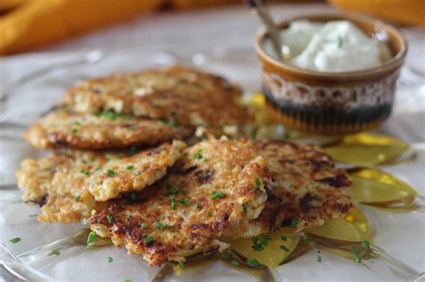 Low Carb Celery Root Latkes With Roasted Garlic Herb Sour Cream Diary