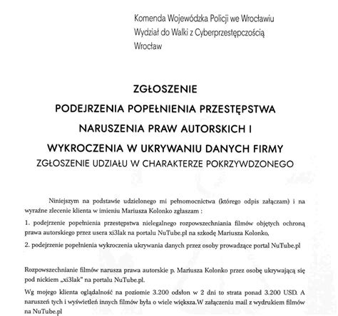 Zawiadomienie do Prokuratory nielegalne kopiowanie filmów MaxTVGO