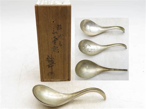 Yahooオークション K3692 金屋 五郎三郎造 銀滅金 三重匙 在銘 共箱