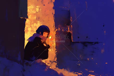 밤 상인 성냥 소녀 일러스트 무료 다운로드 Lovepik