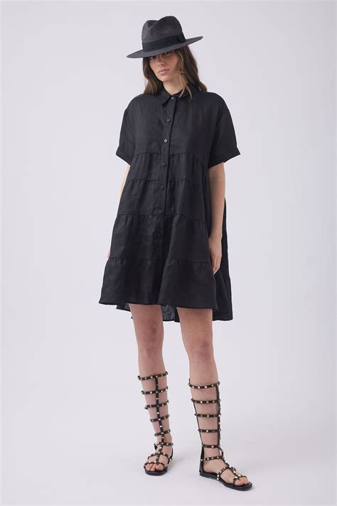 Anisa Mini Shirt Dress Black Decjuba