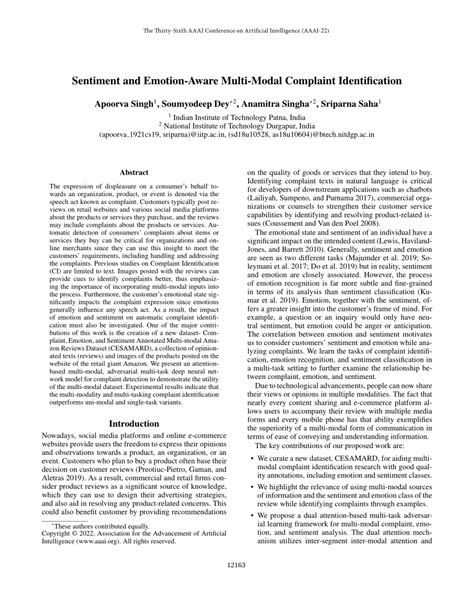 Pdf Sentiment And Emotion Aware Multi Modal Complaint Identification
