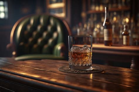 Premium Ai Image A Glass Of Whiskey On The Dark Brown Wooden Table
