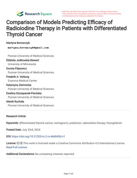Pdf Comparison Of Models Predicting Efficacy Of Radioiodine Therapy