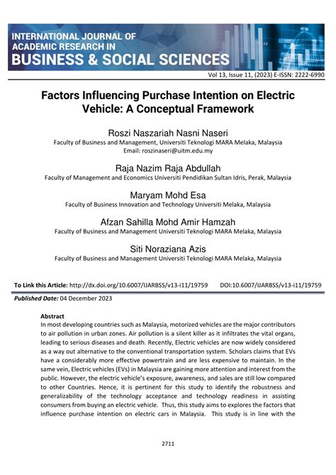 Pdf Factors Influencing Purchase Intention On Electric Vehicle A