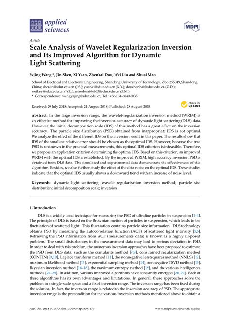 Pdf Scale Analysis Of Wavelet Regularization Inversion And Its Improved Algorithm For Dynamic