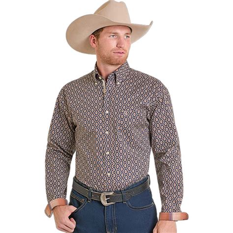 Panhandle Mens Long Sleeve Button Shirt Navy Wrs