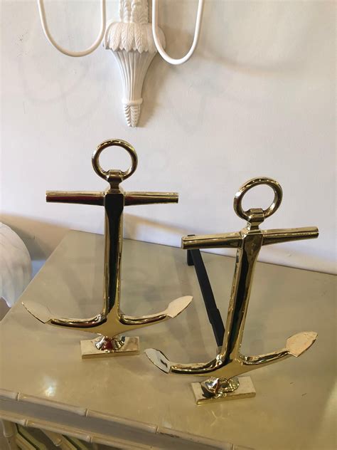 Vintage Brass Anchor Fireplace Andirons Palm Beach A Pair At 1stdibs