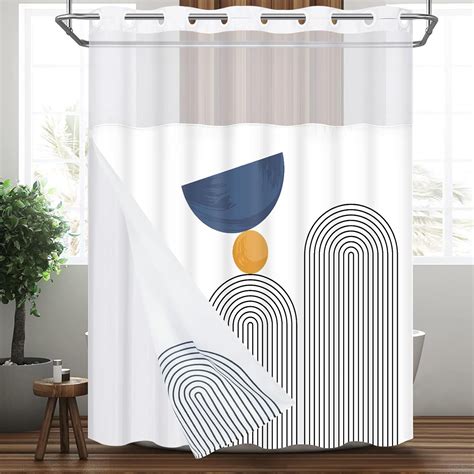 Ikfashoni Geometric Boho Hookless Shower Curtain With Snap In Liner No