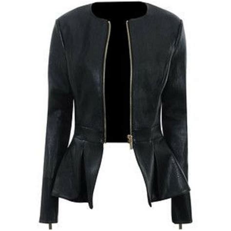 Peplum Hem Biker Black Leather Jacket For Womens Hot Ladies