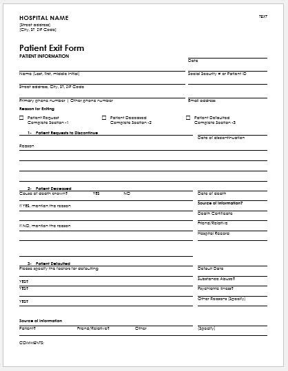4 Best Patient Hospital Exit Forms For MS Word Word Excel Templates