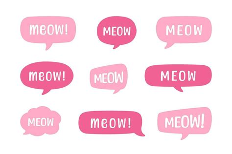 Meow Speech Bubble Set Meow Text Cute Hand Drawn Quote Cat Sound