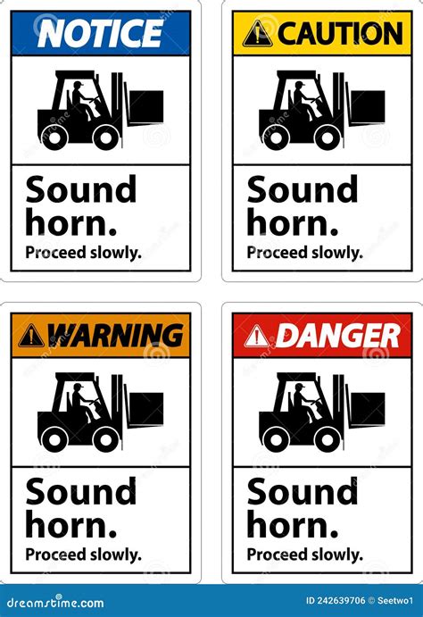 Caution Sound Horn Proceed Slowly Sign On White Background Stock Vector